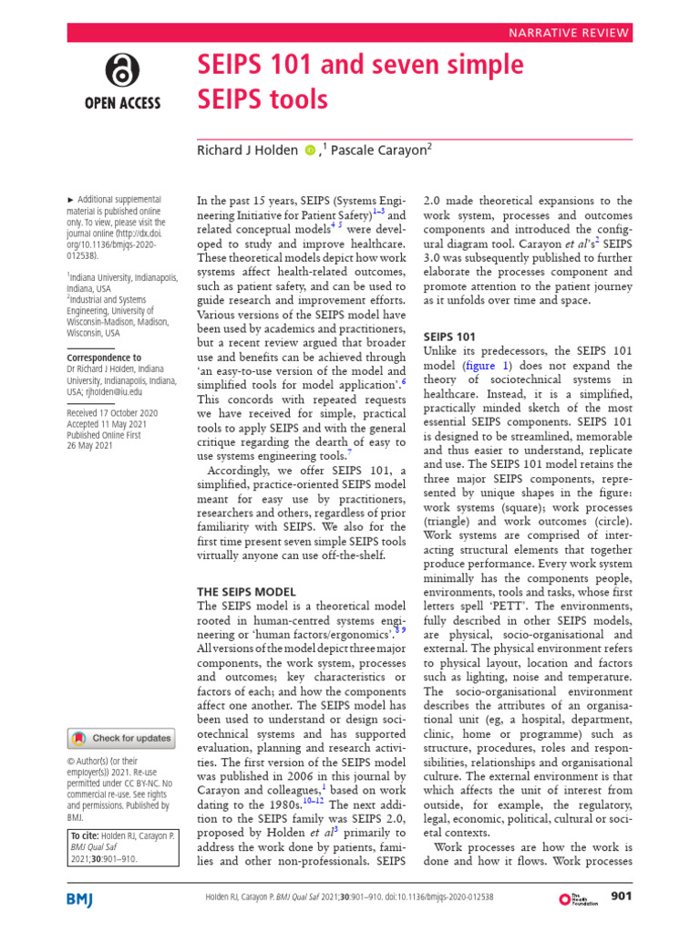 SEIPS 101 and Seven Simple SIEPS Tool | PDF | Usability | Intensive Care Unit