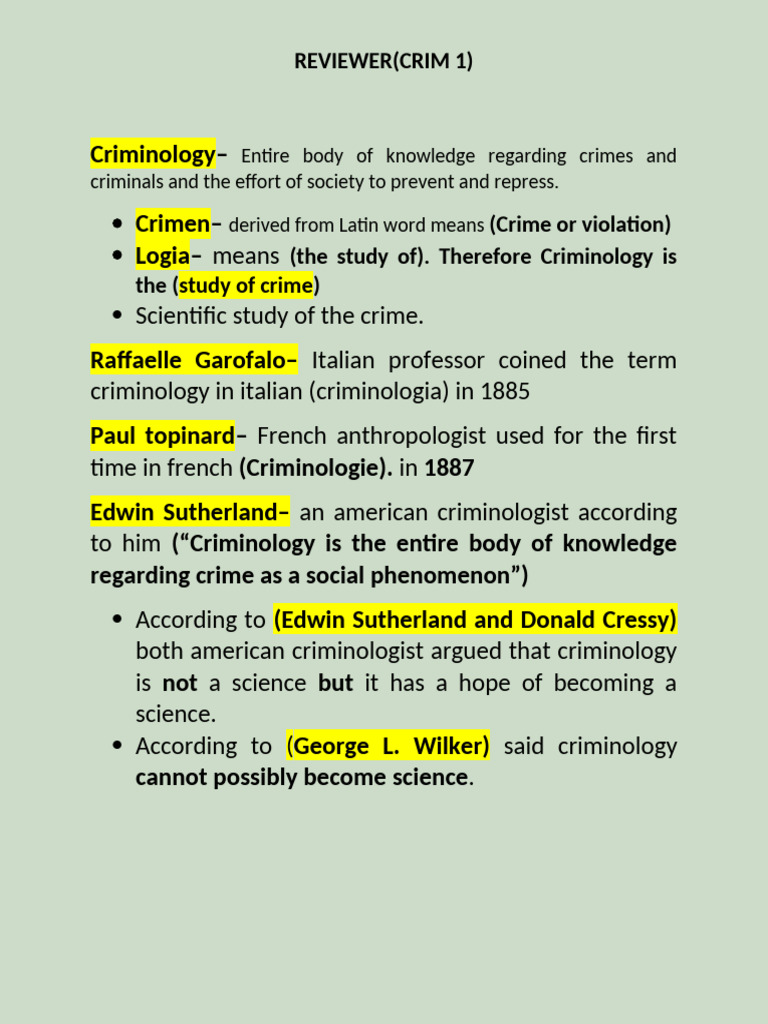 REVIEWER IN (CRIM 1) - Translated | PDF | Criminology | Crimes
