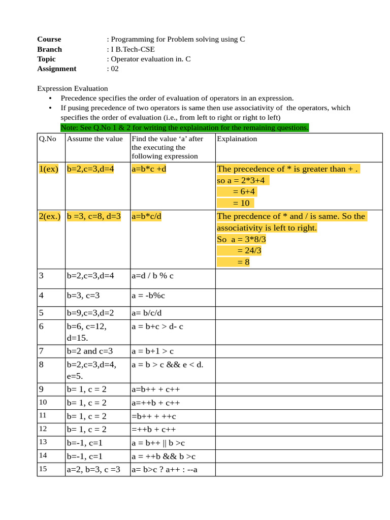 Assignment -2 expression evaluation | PDF