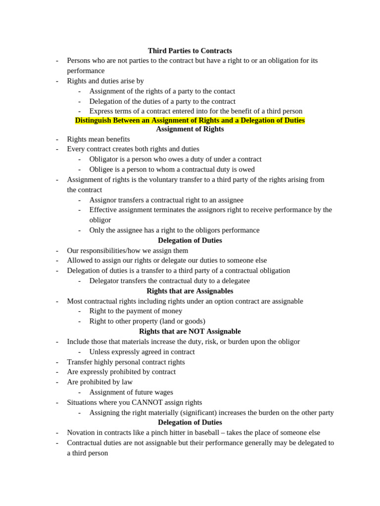 Third Parties To A Contract | PDF | Assignment (Law) | Consent