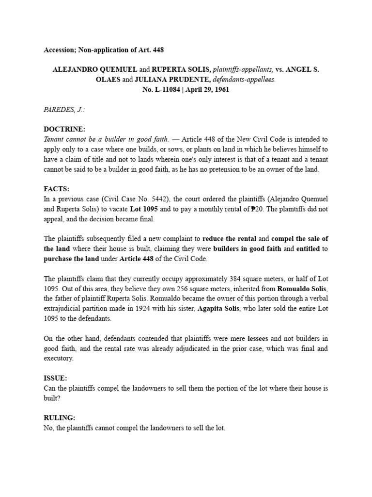 Tenant Rights Under Article 448 Explained | PDF | Lawsuit | United ...