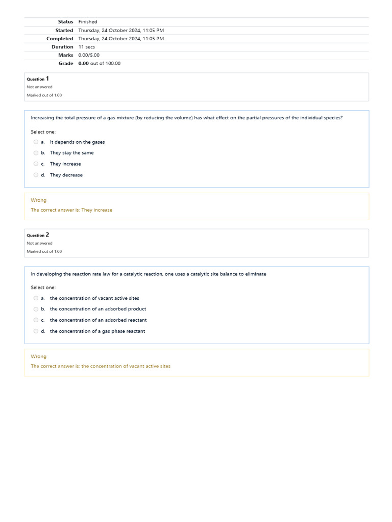 Task 3.3.b Determination of A Reaction Rate Law - Quiz - Attempt Review ...
