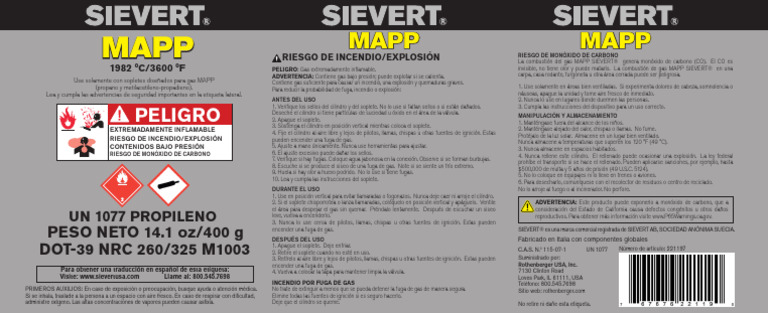 MAPP Dot Label - 20210930 SPA | PDF | Combustión | Gases
