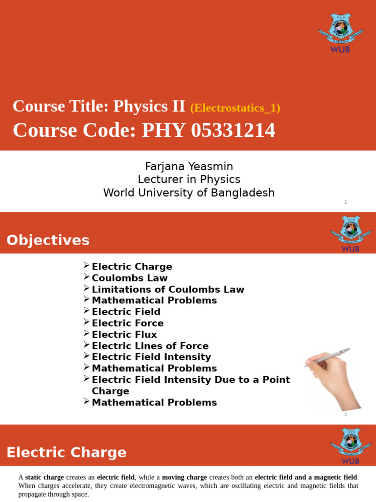 PPT Electrostatics 1 | PDF | Electric Field | Electric Charge