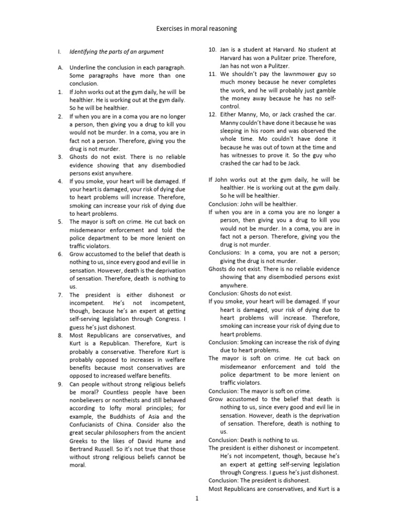 Exercises On Moral Reasoning PDF | PDF | Argument | Fallacy