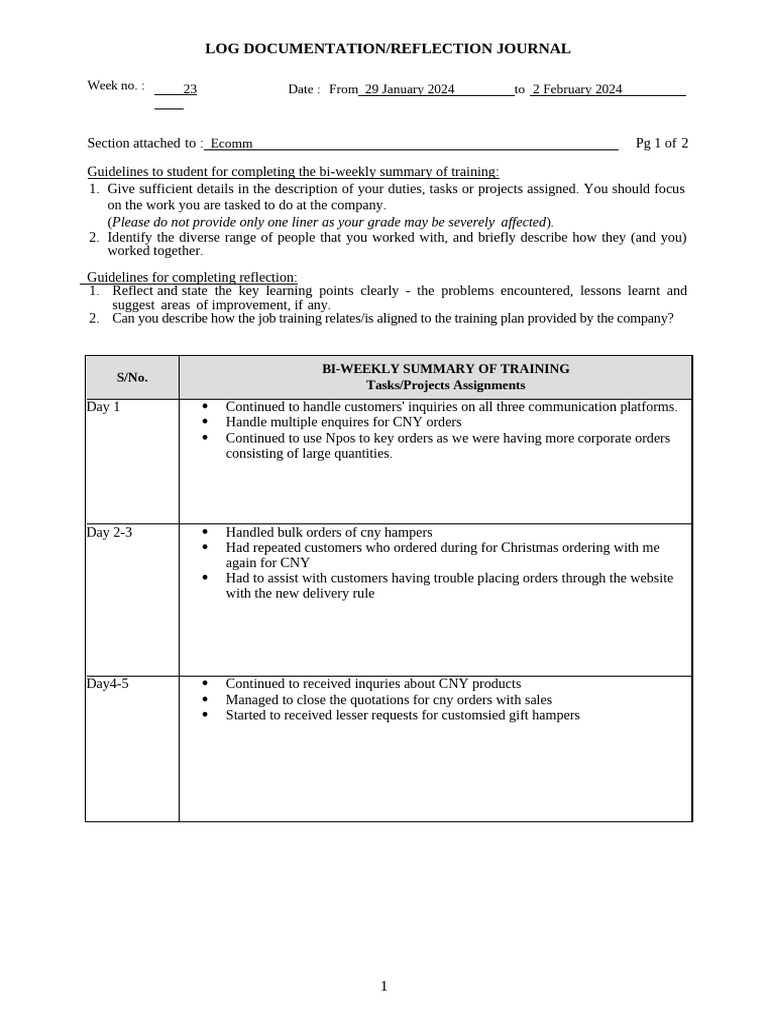 ITP - Log and Reflection - Documentation - ITP - Bi-Weekly From Week 23 ... ITP - Log and Reflection - Documentation - ITP - Bi-Weekly From Week 23 ...