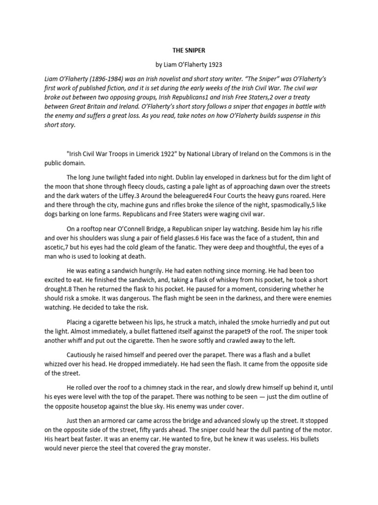 THE SNIPER by Liam O Flaherty 1923 | PDF | Rifle | Sniper