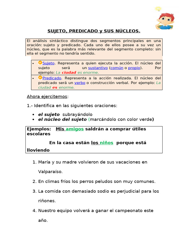 Sujeto Predicado y Sus Nucleos | PDF