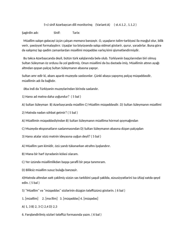 5ci Sinif Monitorinq A | PDF