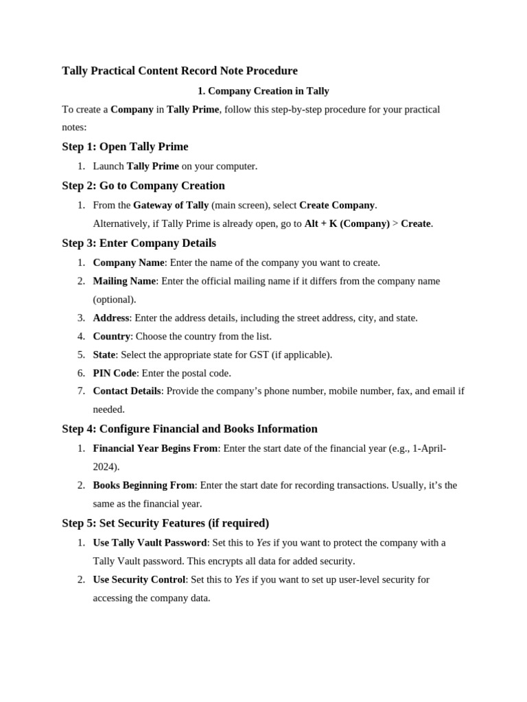 Tally Practical Content Record Note Procedure | PDF | Debits And Credits | Balance Sheet