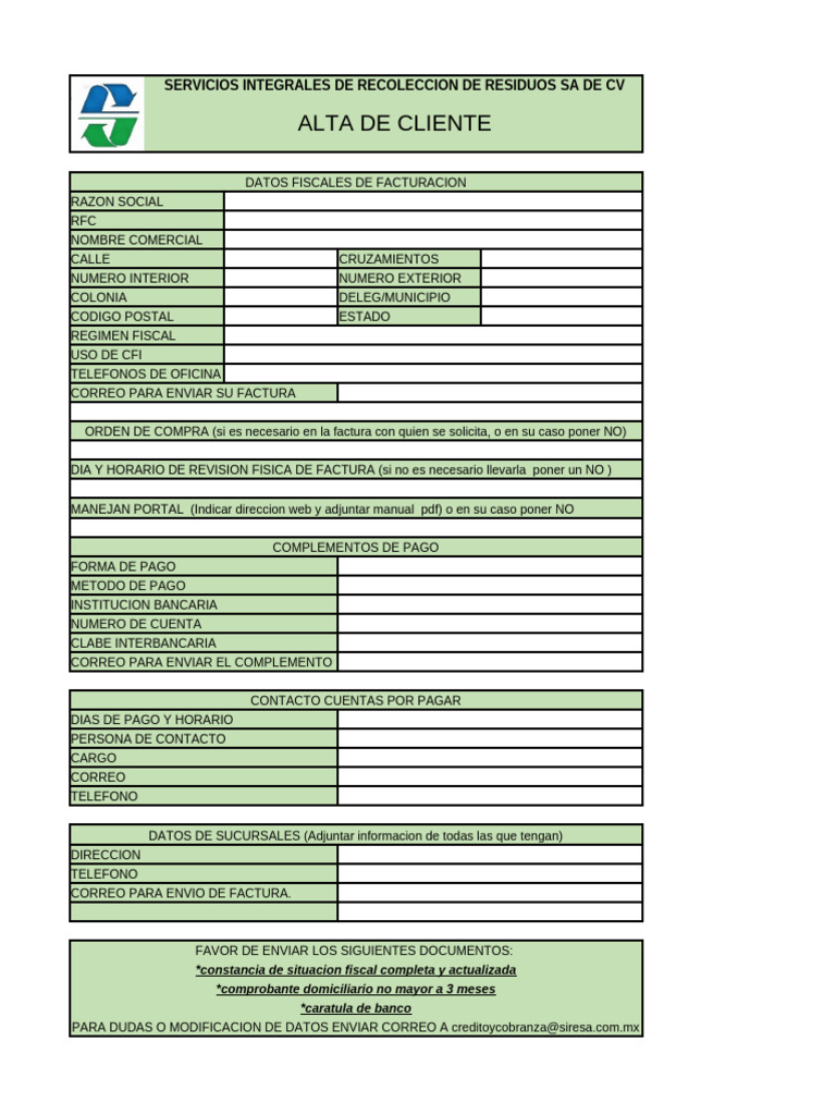 ALTA DE CLIENTE SIRESA | PDF