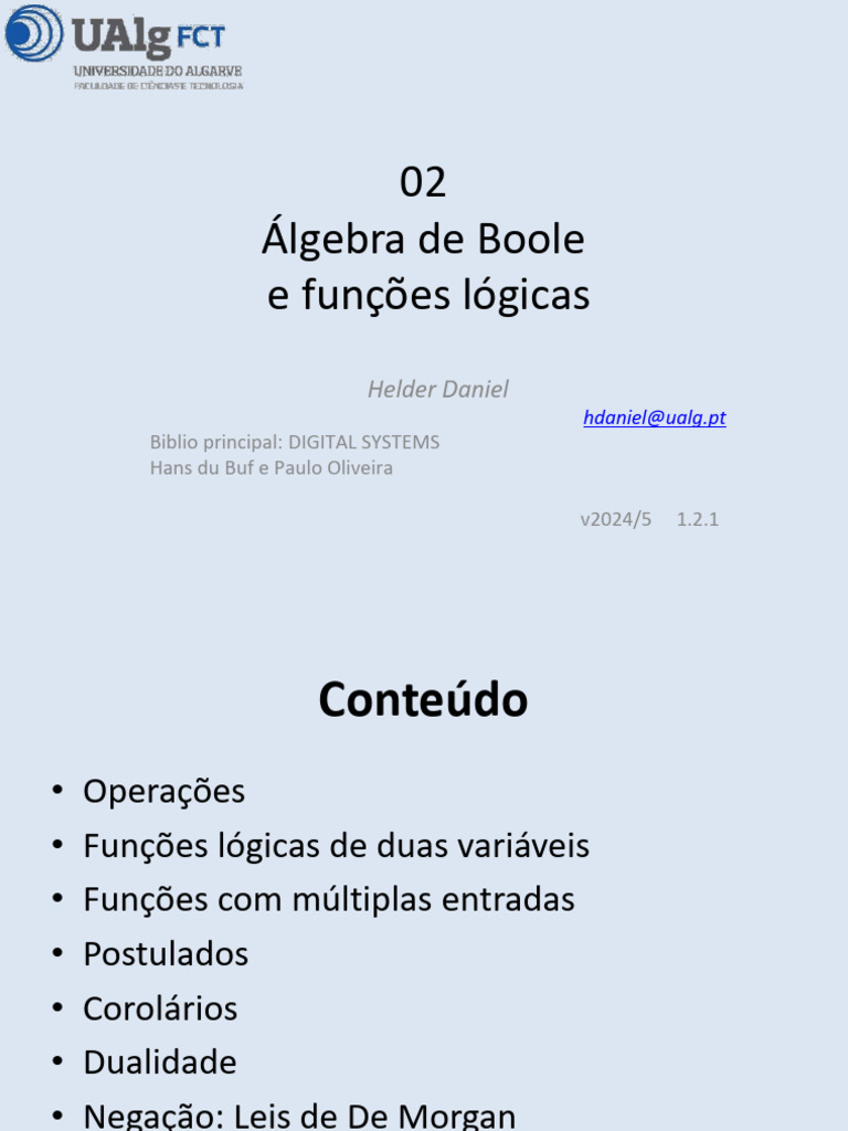 02-Ã Lgebra de Boole e Funã Ã Es Lã Gicas | PDF | Porta lógica | Lógica matemática