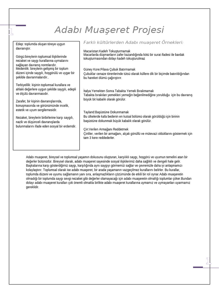 Adabı Muaşeret Projesi | PDF