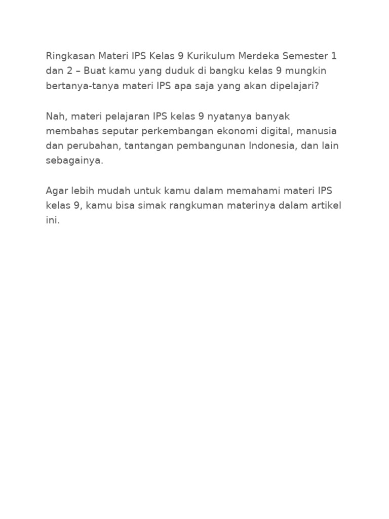 Ringkasan Materi IPS Kelas 9 Kurikulum Merdeka Semester 1 Dan 2 | PDF
