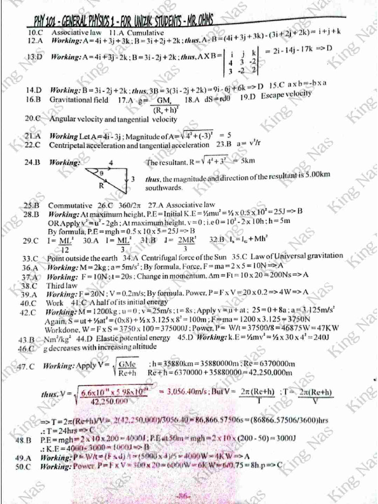 Nas King PHY 101 Past Question - Compressed | PDF