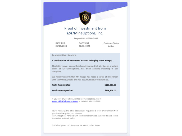 Letter confirmation of proof of investment | PDF