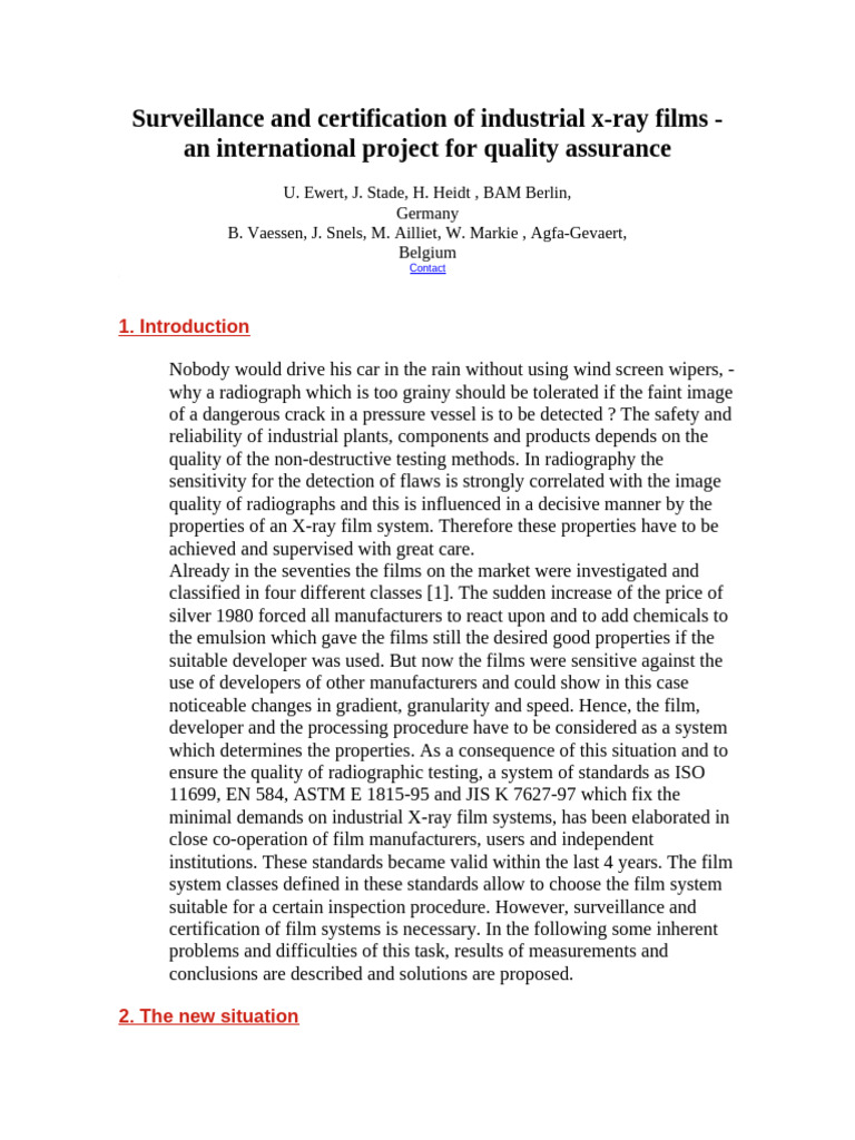 Surveillance and certification of industrial x-ray films - an ...