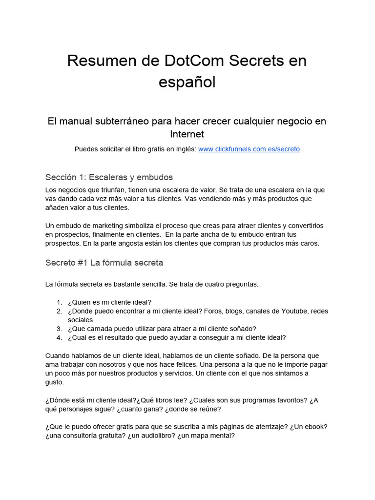 Resumo de DotCom Secrets | PDF | Marketing | Cliente