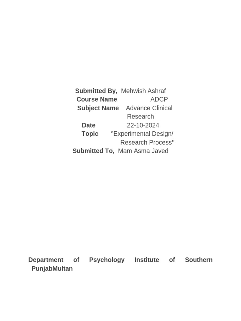 Experimental Design in Research Process | PDF | Experiment | Dependent ...