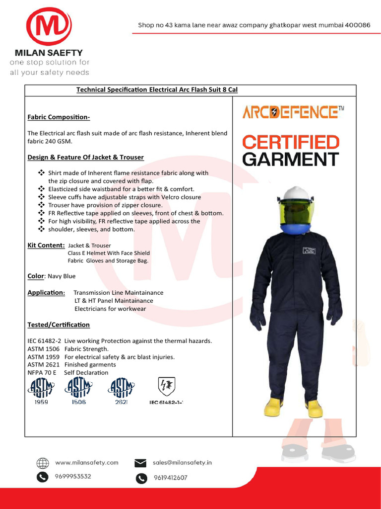 Electrical Arc Flash Suit 8 cal | PDF | Textiles | Fashion