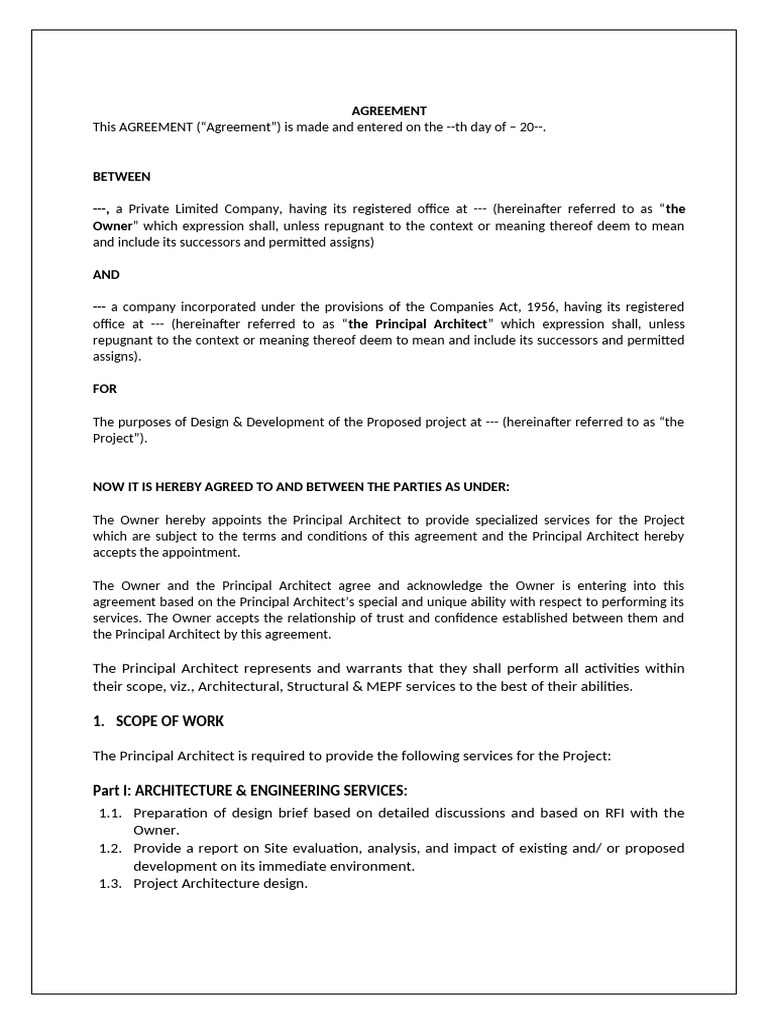 Architect Services Agreement Overview | PDF | Indemnity