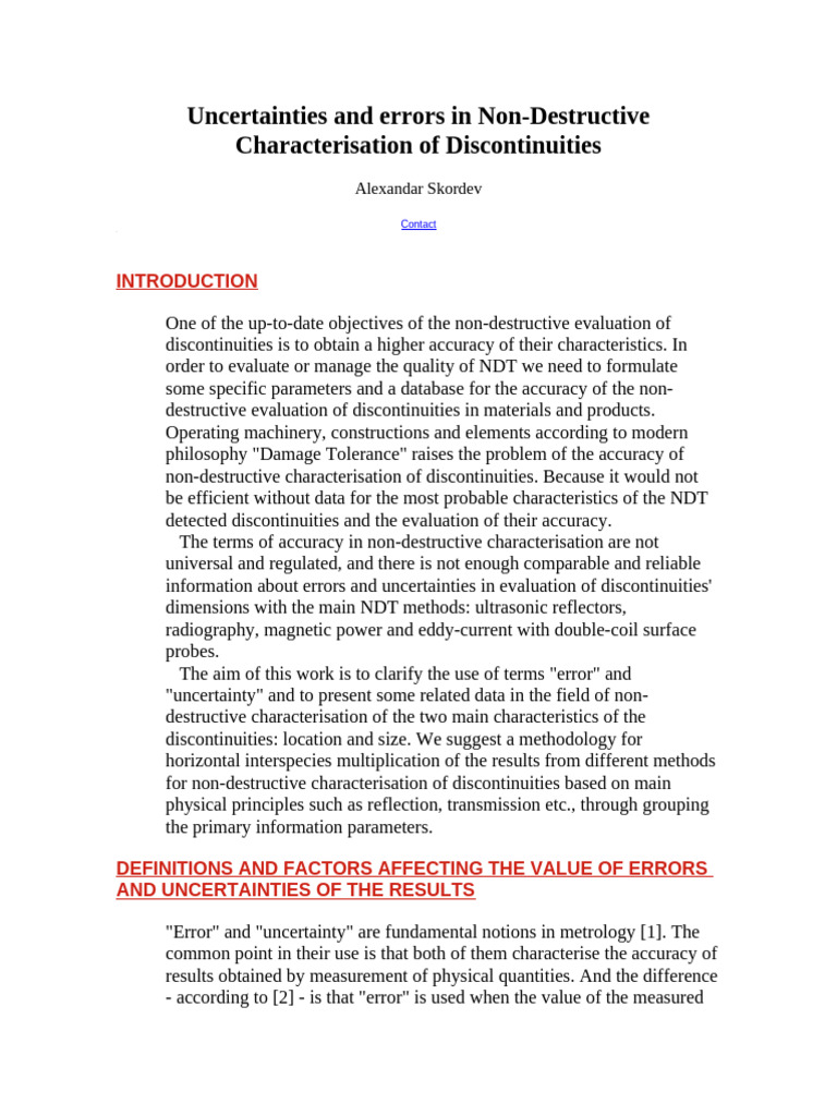 Uncertainties and Errors in Non-Destructive Characterisation of ...
