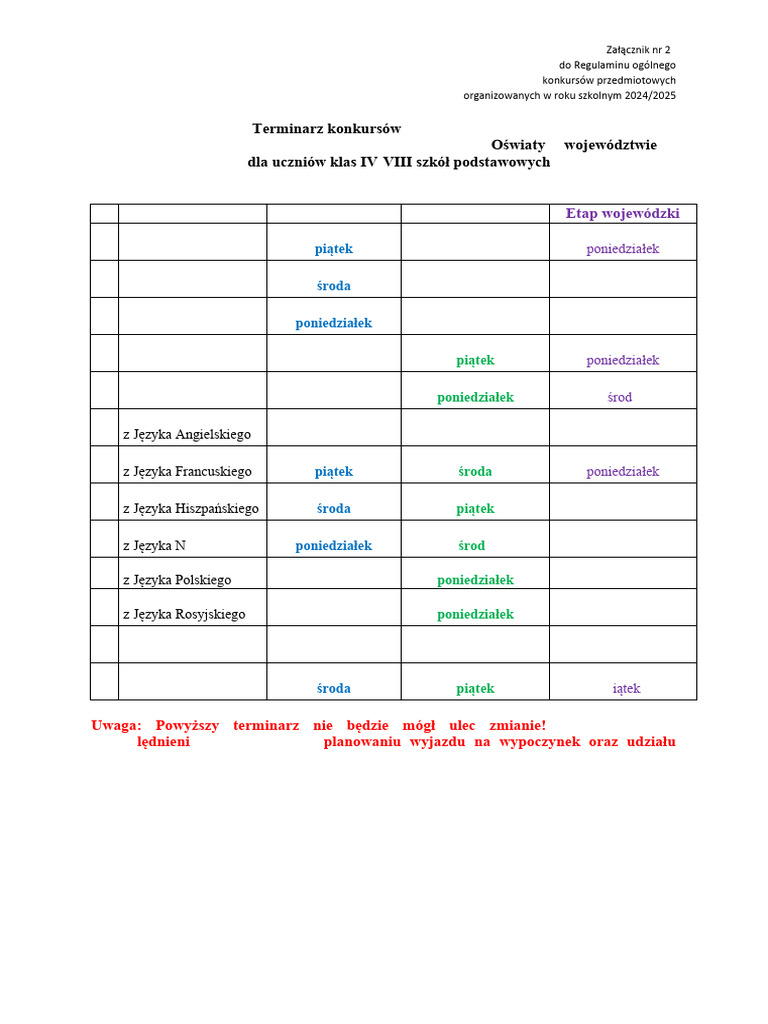 Terminarz Konkursow | PDF