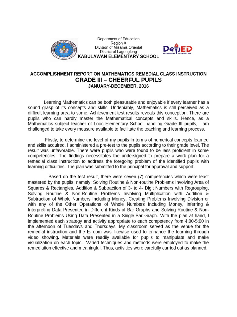 Accomplishment Report On Remedial Classes Mapet | PDF | Reading ... Accomplishment Report On Remedial Classes Mapet | PDF | Reading ...