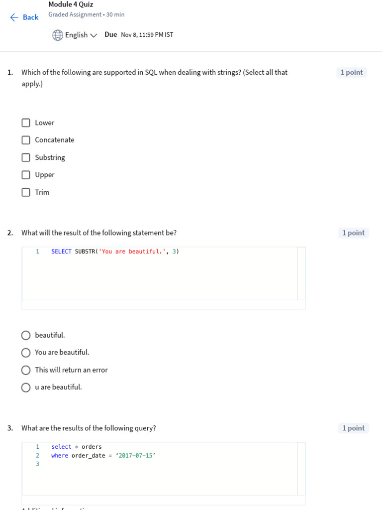 Module 4 Quiz Coursera | PDF