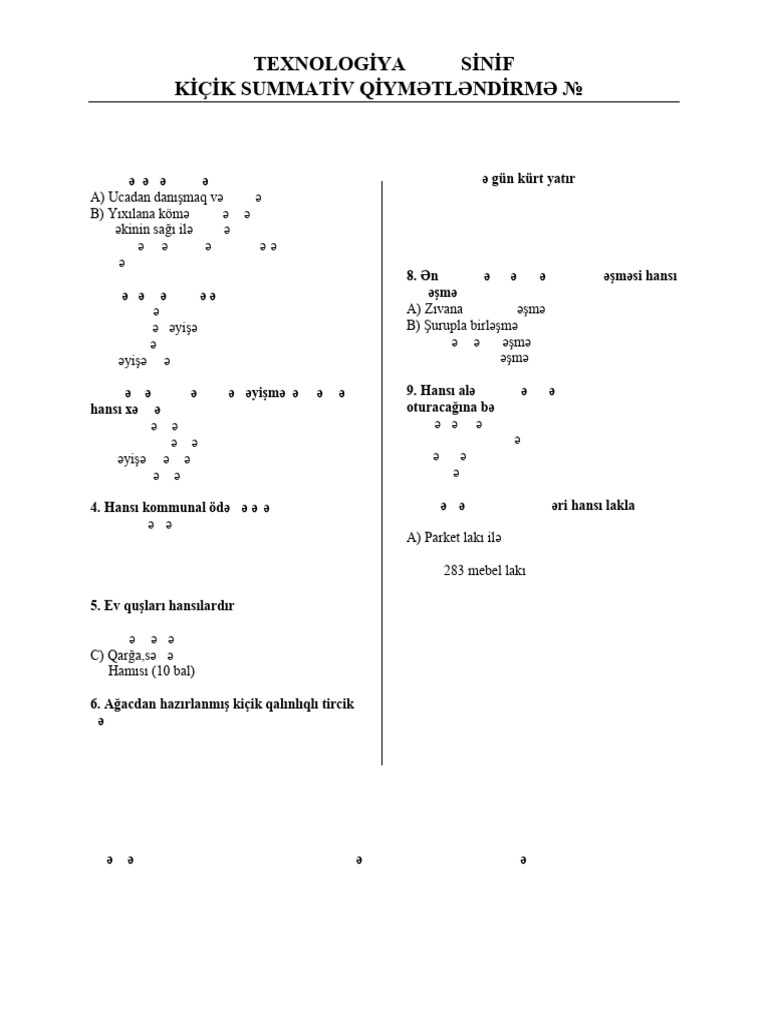 Texnologiya VII Sinif - KSQ 1 | PDF