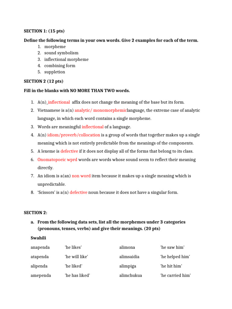 Morphology-Exercises | PDF | Word | Linguistic Morphology