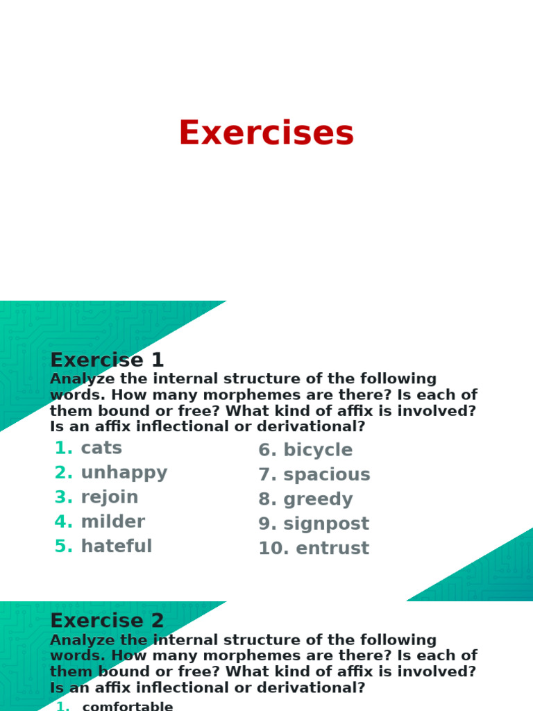 3 Exercises | PDF | Word | Morphology (Linguistics)