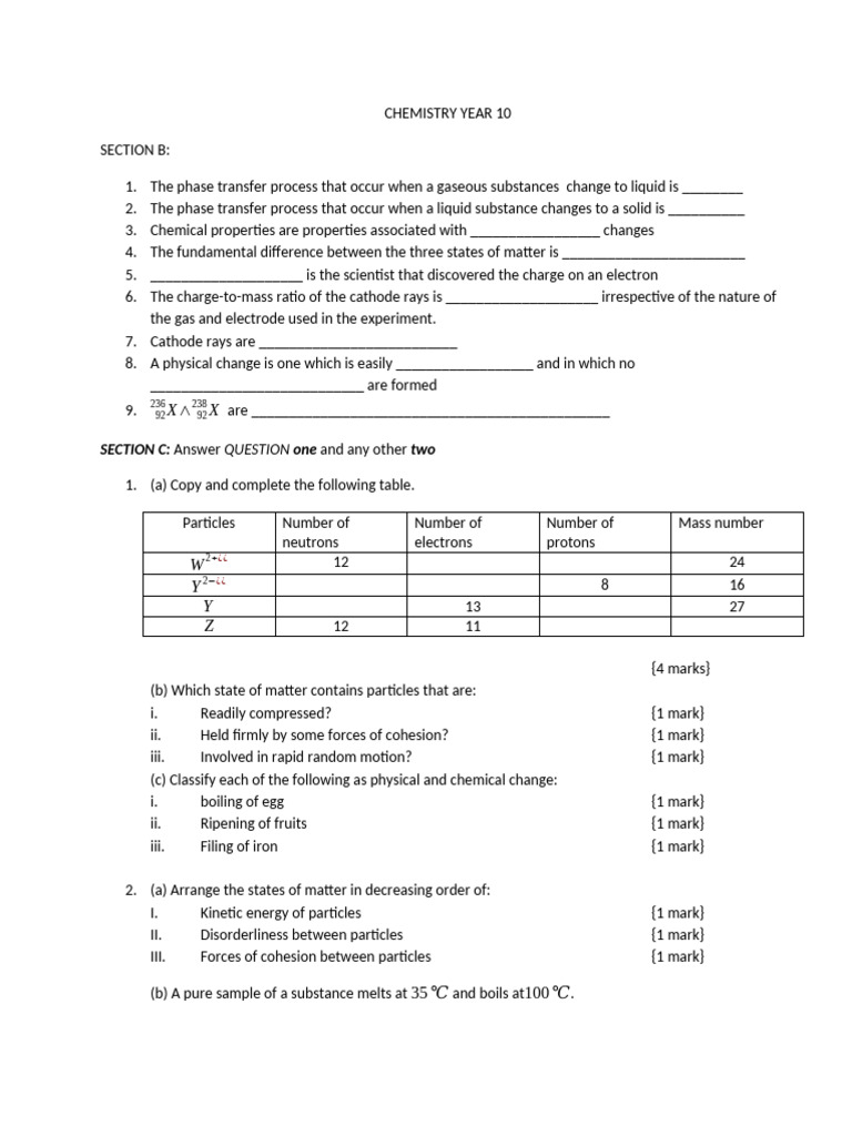 Blue Assessment Chemistry Year 10-1 | PDF | Matter | Chemistry