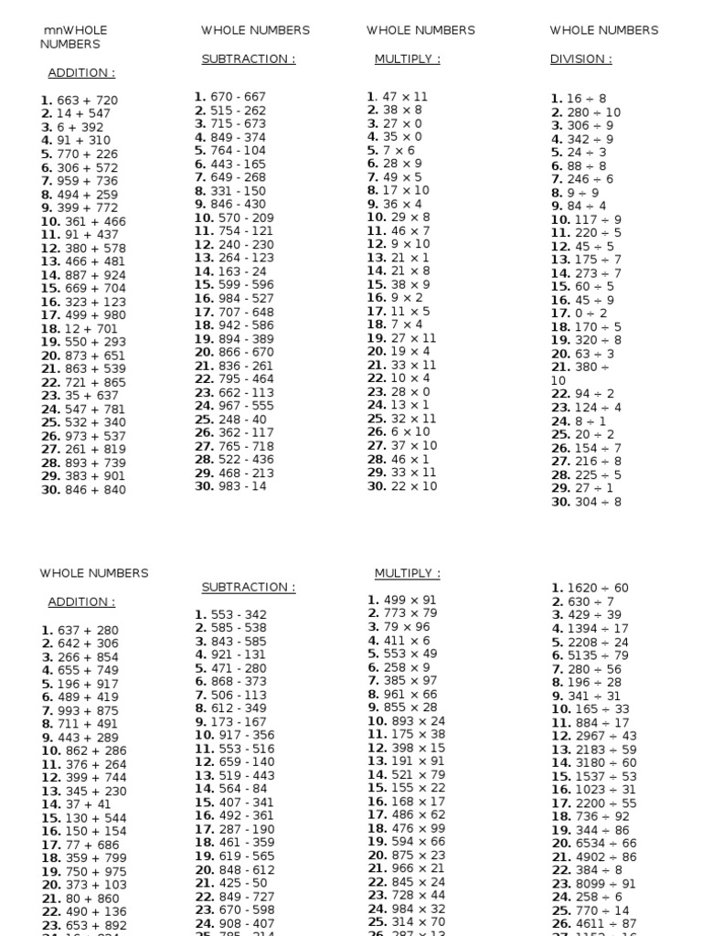 Whole Numbers Year 3 | PDF | Numbers | Arithmetic