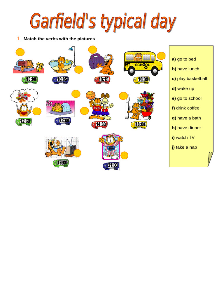 Garfields Typical Day. Present Simple and Time | PDF