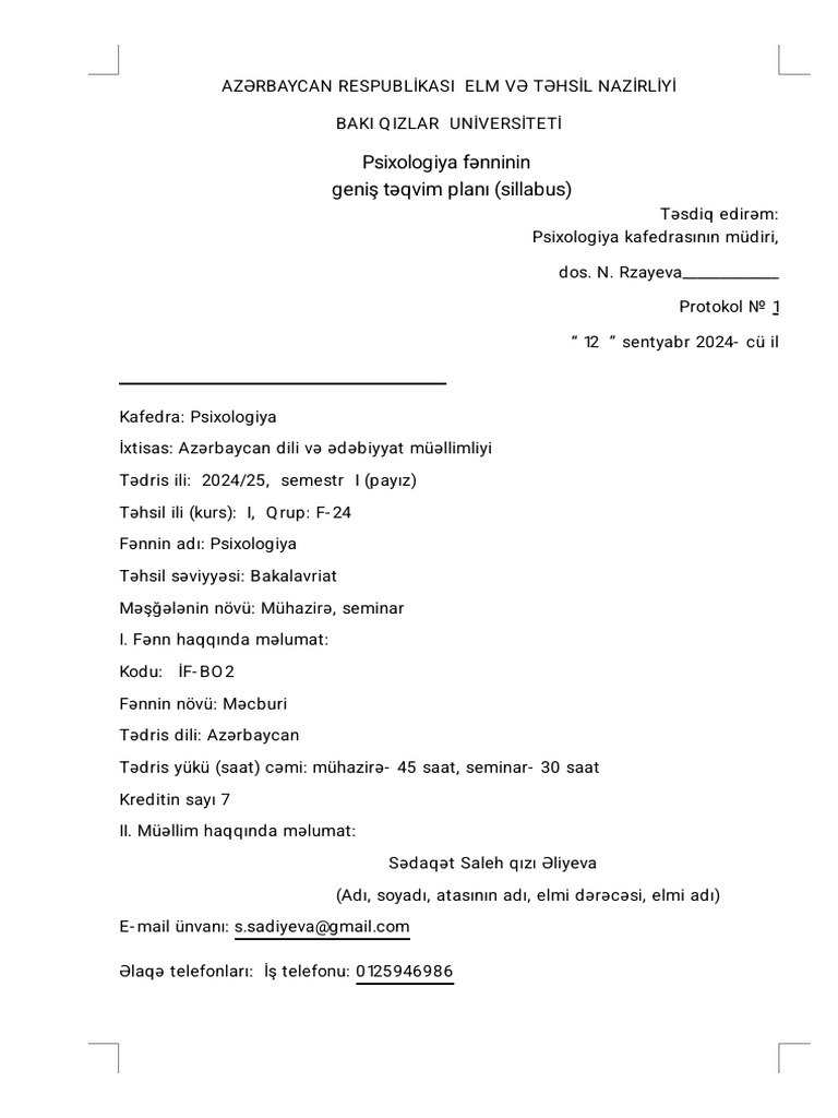 F-24 Psixologiya Sillabus | PDF