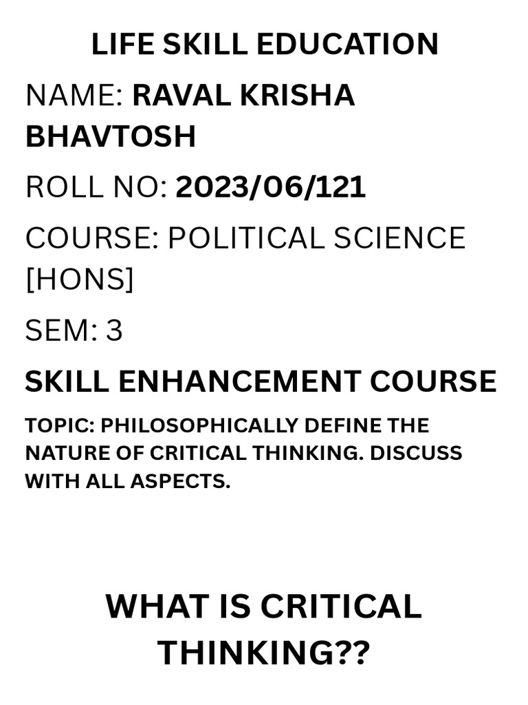 LIFE SKILL EDUCATION | PDF | Critical Thinking | Thought
