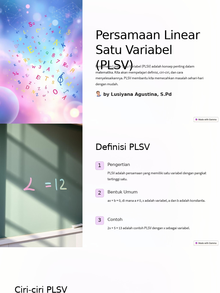 Persamaan Linear Satu Variabel PLSV | PDF