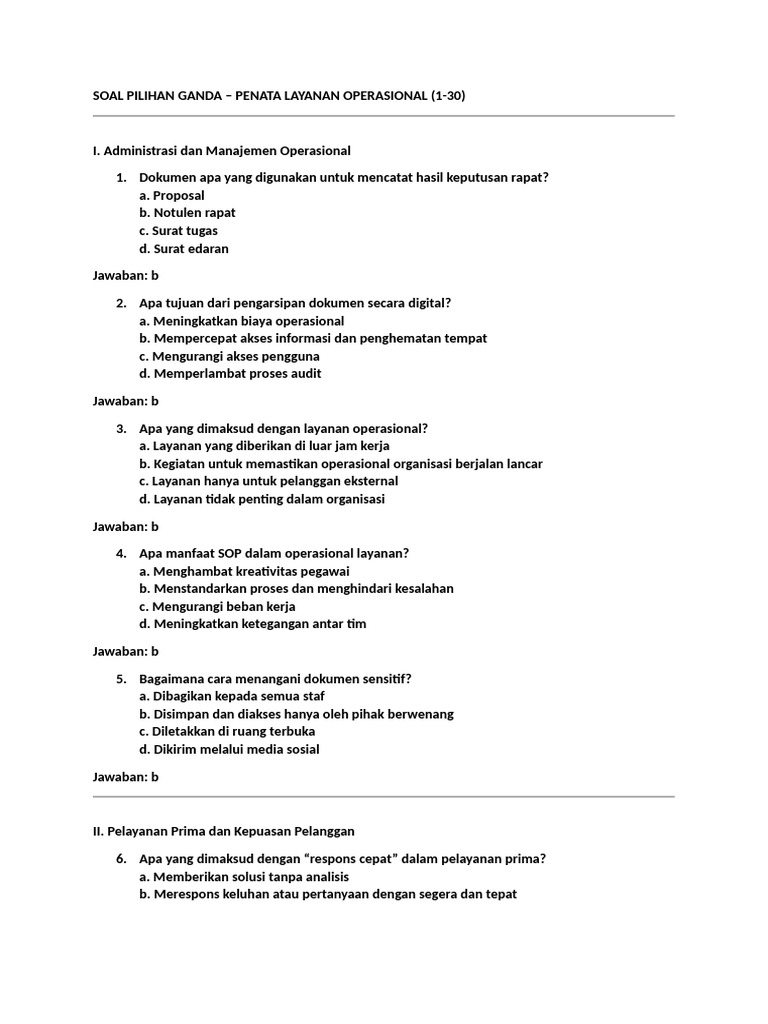 Soal III Penata Layanan Operasional | PDF