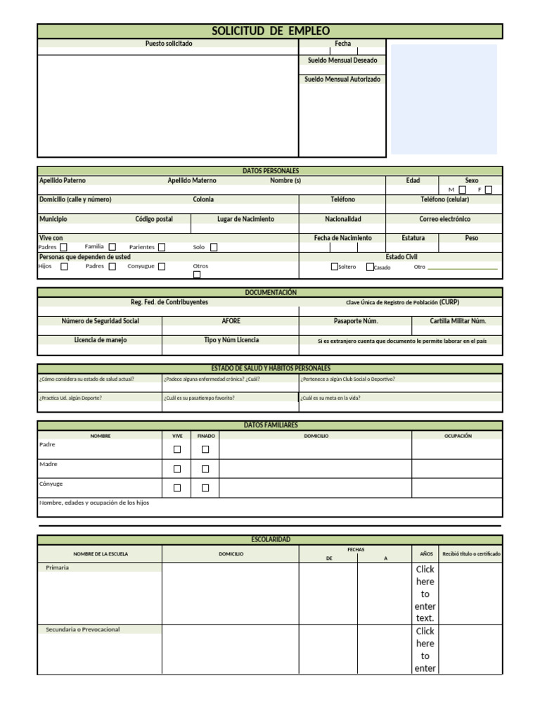 Formato de Solicitud de Empleo Word 1 | PDF