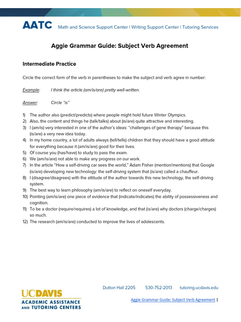 Subject Verb Agreement Practice 2 | PDF | Blog | Verb