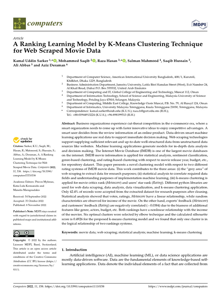 Computers 11 00158 v2 | PDF | Machine Learning | World Wide Web
