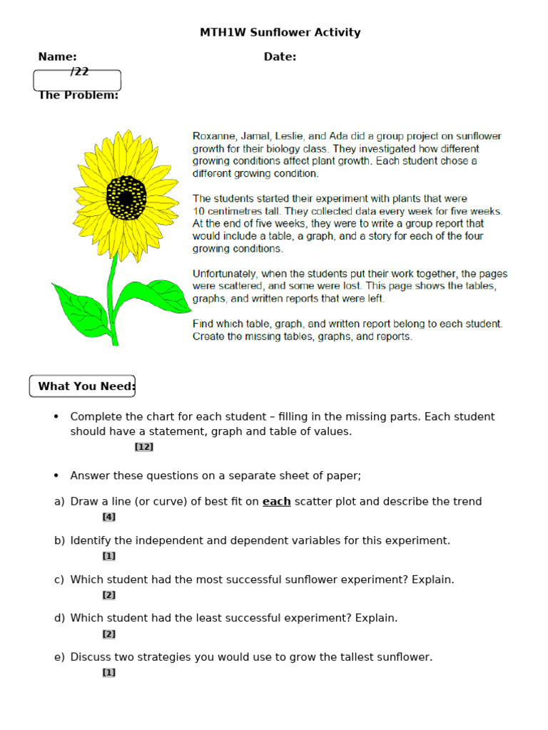 Sunflower Growth Experiment Analysis | PDF