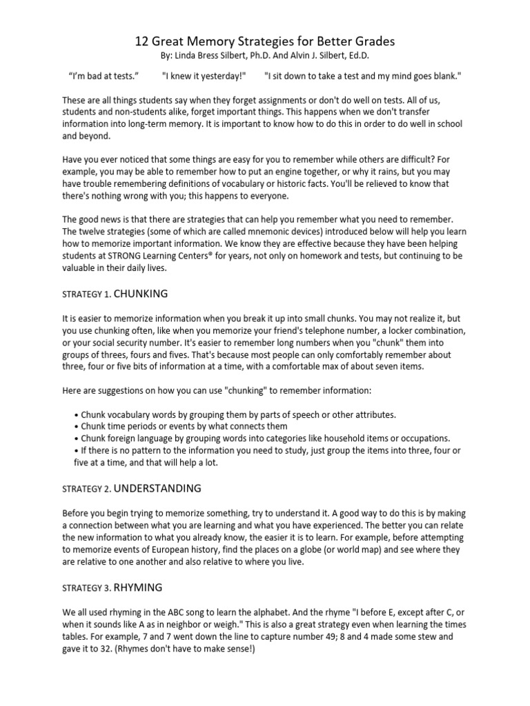 12 Great Memory Strategies For Better Grades | PDF | Memory