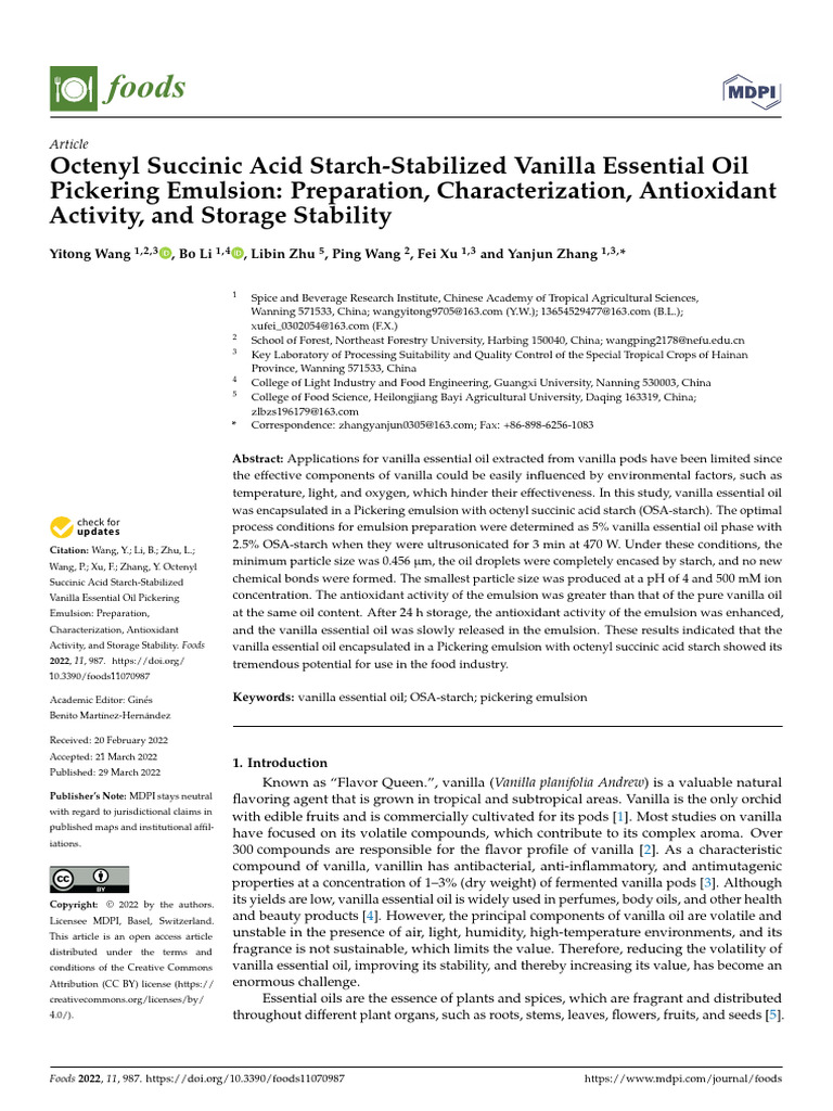 Octenyl Succinic Acid Starch-Stabilized Vanilla Es | PDF | Vanilla ...