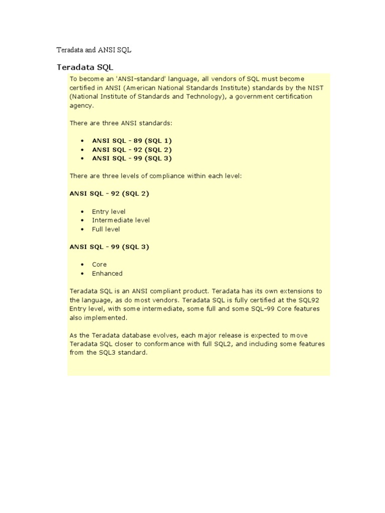 Teradata And Ansi Sql Pdf Sql Database Transaction