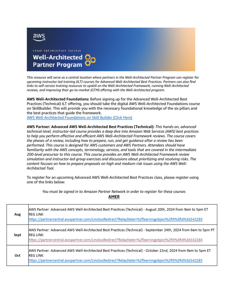 AWS Well-Architected Partner Program Training Repository - Aug 2024 | PDF | Amazon Web Services