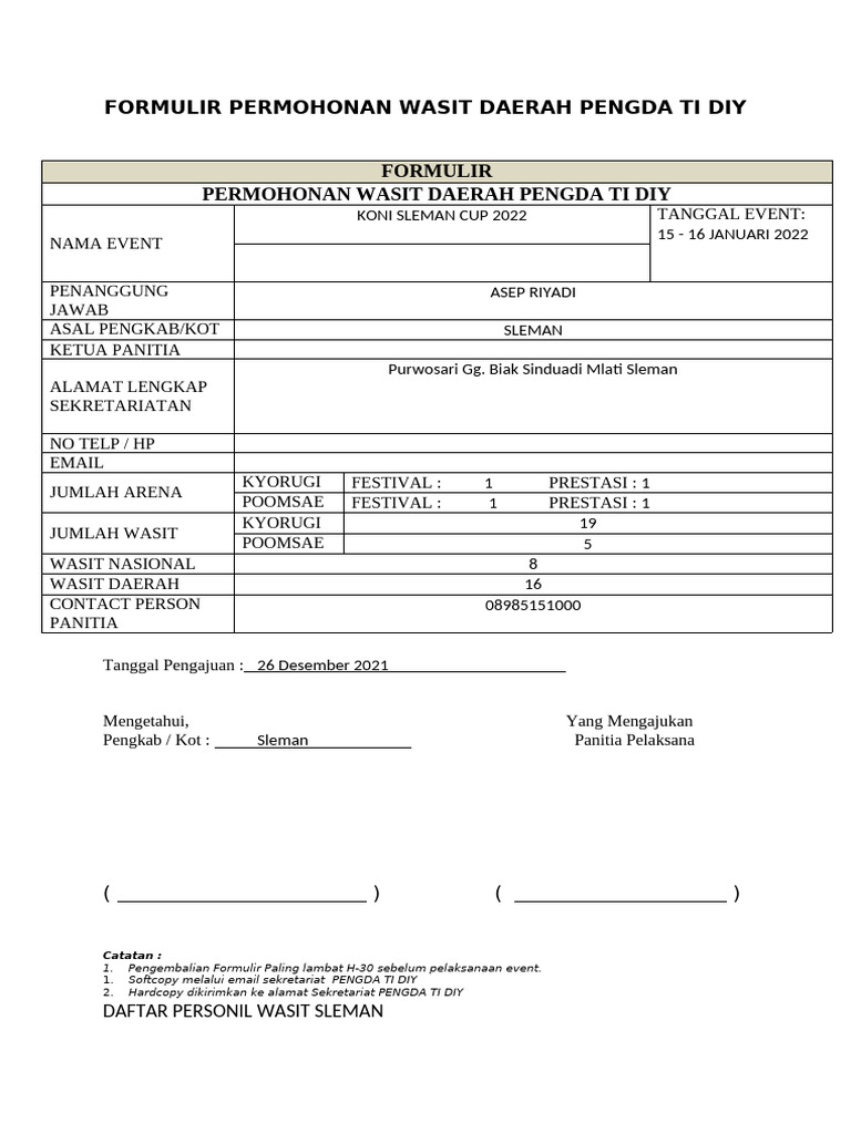 Form Minta Wasit Koni Cup | PDF