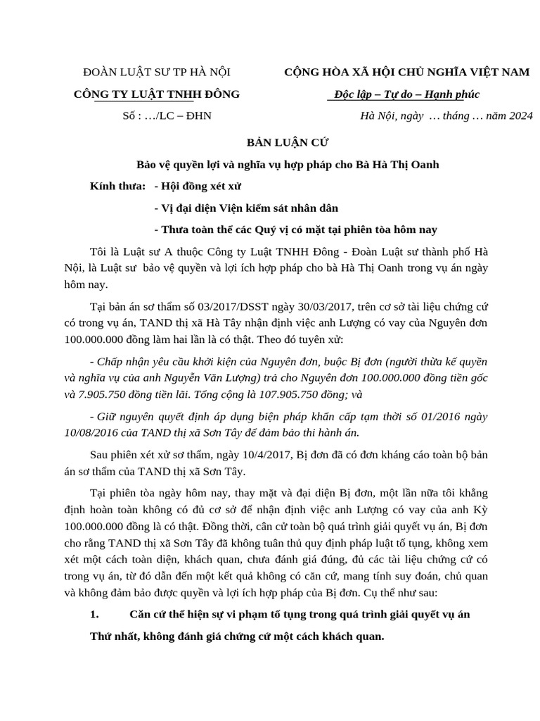 1. Luận cứ bà Oanh- LS6 | PDF