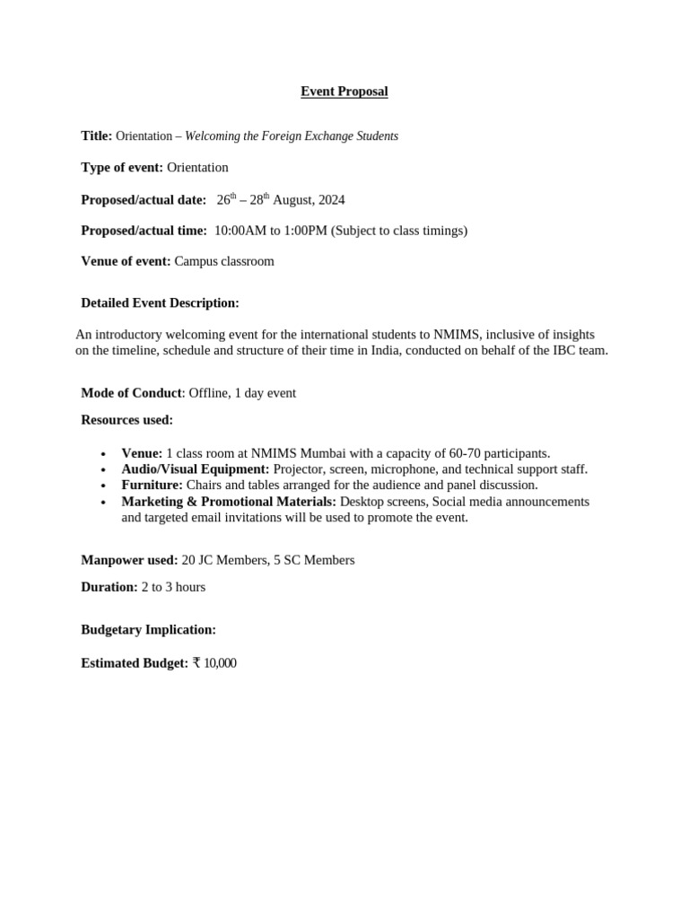 Orientation - Event Proposal | PDF